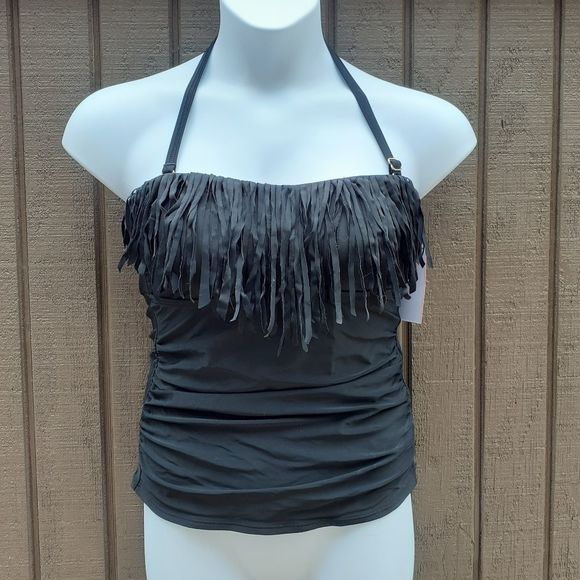 Swimsuits For All | Swim | Swimsuits For All Black Fringe Halter Or ...